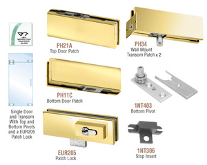 CRL Satin Brass European Patch Door Kit for Use with Fixed Transom - With Lock | CRL