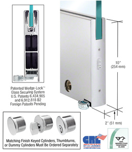 CRL Satin Anodized 10" Custom Length Square Style Door Rail With Lock ...