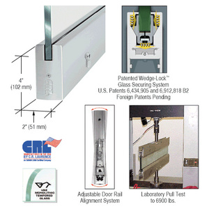 CRL Satin Anodized 1/2" Glass 4" Square Door Rail Euro Lock- Custom ...