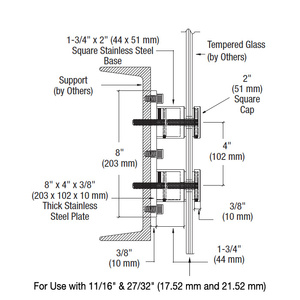CRL 316 Brushed Stainless Steel Standard 2" Square Glass Rail Standoff ...