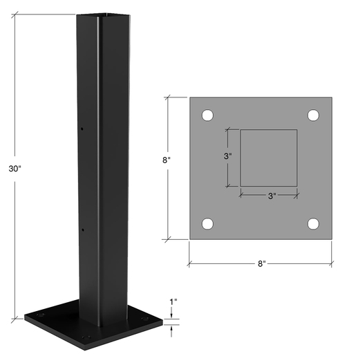 CRL 30" Matte Black Cielo Corner Stanchion 1" Plate | CRL