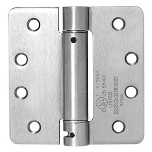 CRL 4" x 4" Satin Chrome Heavy-Duty Spring Hinge - 1/4" Radius | CRL